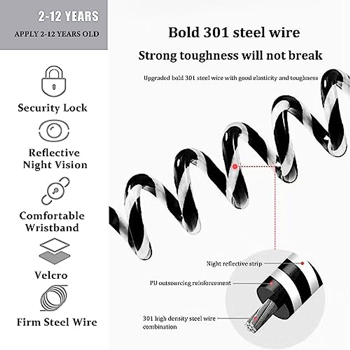 Toddler Harness Walking Leash- Child Anti Lost Wrist Link - Child Safety Harness - Upgrade with Reflective(6.5ft) - for Boys and Girls,Not Easy to Open Without Key (Cool Black)