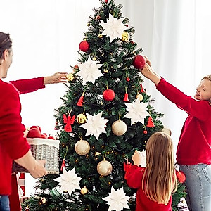 CEWOR 12 Pcs Christmas Tree Decor Flowers Glitter Artificial Poinsettia Flowers with Clips and Stems for Xmas Wedding Party Wreaths Decorations, 6.7 Inch (White)