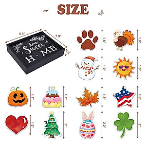 WERNNSAI Home Sweet Home Sign - Interchangeable Holiday Decor with 12 Piece Wooden Changeable Holiday Magnets Seasonal Icon Wood Sign for Desktop Kitchen Bedroom Xmas House Warming Gifts