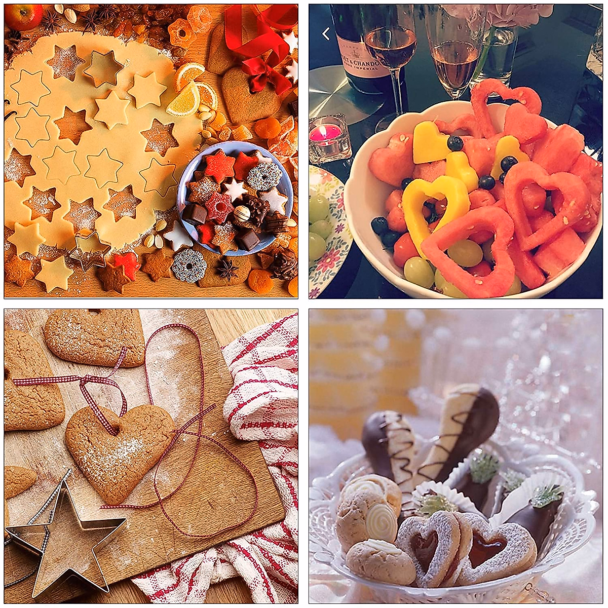 12PCS Cookie Cutters Set, Flower Round Heart Star Shape Biscuit Stainless Steel Metal Baking Molds Cutters for Kitchen