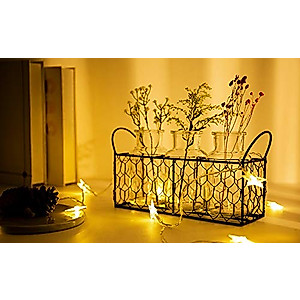 Diamond Star 3Pcs Clear Glass Milk Bottle Vases in Basket Caddy Vintage Style Jars Sets (3Pcs , 11"L X 3"W X 5.5"H)