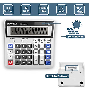 Calculators Desktop, Desk Calculator Two Way Power Battery and Solar Calculators Desktop,Big Buttons Easy to Press Used as Office Calculators for Desk,12 Digit Calculators Large Display Basic Office
