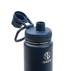 Takeya Actives Insulated Water Bottle with Spout Lid, 24 Ounce, Bluestone & Actives Insulated Stainless Steel Water Bottle with Spout Lid, 24 Ounce, Midnight
