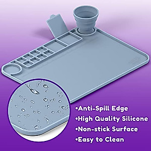 Silicone Craft Mat Silicone Art Mat with Cup Silicone Mats for Crafts - Craft Silicone Mat Silicone Painting Mat - Thick Large Silicone Artist Mat with Cup and Raised Edge for Painting (17.7"x13.7")