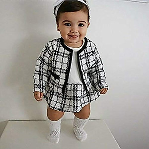 2Pcs Toddler Baby Girls Kid Long Sleeve Plaid Cardigan Coat Outwear +Plaid Dress Tutu Skirt Princess Party Formal Outfits (Gray and White Plaid Coat + Tutu Dress, 4-5T)