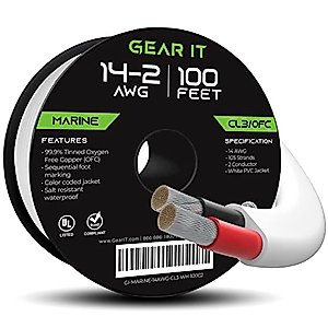 GearIT 14/2 Marine Wire (100 Feet) 14AWG Gauge - Tinned OFC Copper/Marine Grade Speaker Cable/Duplex / 2 Conductors - OFC Oxygen-Free Copper, White 100ft