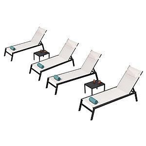 PURPLE LEAF Outdoor Lounge Chairs Set Patio Chaise Lounges Outside with 2 Side Tables for Beach Pool Sun Lounger Reclining Chair White