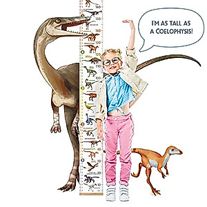 LIFELIKO Personalised Growth Chart for Dinosaur Lovers, Removable Wall Ruler for Boys and Girls, Kid’s Room Decoration (White)