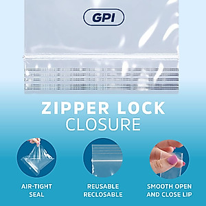 3 x 5 inches, 2Mil Clear Reclosable zip Bags, case of 1,000 GPI Brand