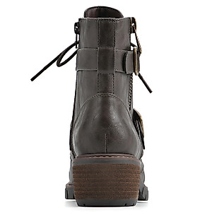 WHITE MOUNTAIN Women's Shoes Crank Block Heel Moto Boot, Dk.Brown/Smooth, 8 M
