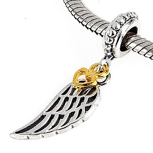 Angel Charm Wing Charm 925 Sterling Silver Feather Charm Love Charm fit Pandora Bracelet (B)
