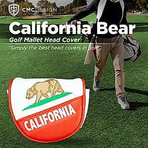 CMC Design Golf Mallet Head Cover - Custom California Bear Embroidered Golf Driver - Premium Faux Leather, Beautiful Design Elements & Soft Protective Lining – Great Fit for Any Mallet & Golfer
