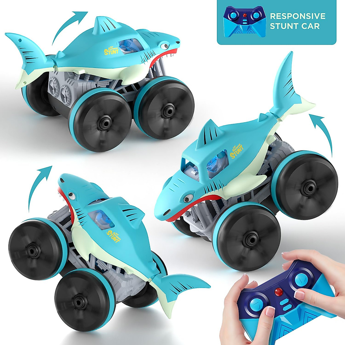 MaxTronic Remote Control Car Amphibious, 2.4 GHz 4WD 1:14 Scale All-Terrain Waterproof Remote Control Monster Truck, RC Boat Shark Car Toys for 3-12 Years Old Boys Girls