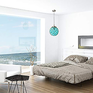 Elegant Designs PT1003-AQU Buoy Netted Brushed Nickel Coastal Ocean Sea Glass Pendant with Natural Rope, Aqua