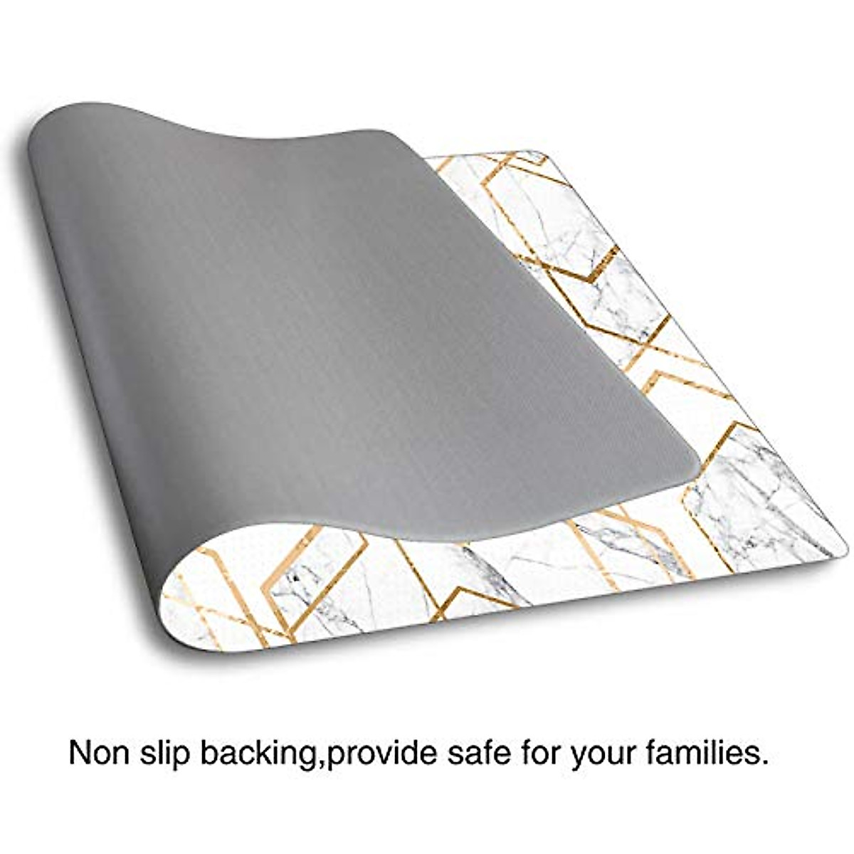 Anti Fatigue Kitchen Rugs and Mats Set,2 Piece Modern Farmhouse Kitchen Rug Runner Non Slip Waterproof Comfort Soft Cushioned Standing Kitchen Floor Mats (17"x 47"+17"x 27", Gold White Marble)