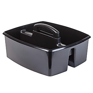 Storex 2-Compartment Large Caddy – Multipurpose Classroom Organizer with Handle, Black, 1-Pack (00973A06C)