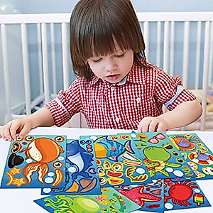 32 Sheets Reusable Make-A-Sea Face Stickers Ocean Animals DIY Art Craft Rewards for School Kid Teacher Summer Mermaid Party Favor Sticker for Birthday Gift Children Room Ocean Decorated