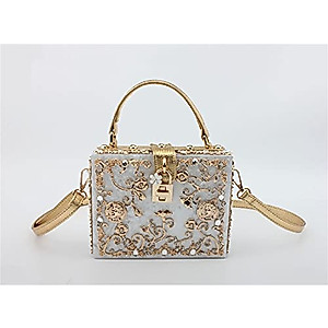 Tngan Women Evening Clutch Acrylic Square Box Bag with Rhinestones Shoulder Bag Crossbody Bag Handbag, White