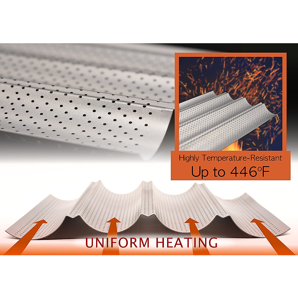 Perforated French Baguette Pan for Baking 15"x13" - 4 Wave Loaves Bread Baking Pan Set with Proofing Cloth, Bread Lame Cutter and Dough Scraper - Nonstick Baguette Bread Making Tools and Supplies