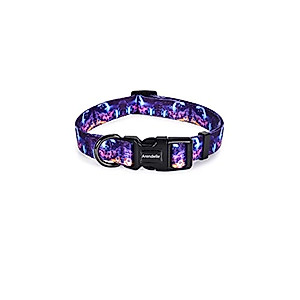 Arendelle Dog Collar Soft Durable Fashionable Adjustable Print fine Pattern, Suitable XS Small Medium Large Boys Girls Pets(M (Neck 12.9-21.6 inch Width 0.8 inch), Purple and Blue Cartoon)