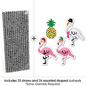 Big Dot of Happiness Flamingle Bells - Paper Straw Decor - Tropical Flamingo Christmas Party Striped Decorative Straws - Set of 24