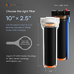 Aquaboon 1 Micron Carbon Water Filter 10 x 2.5" - Countertop & Under Sink Water Filter Replacement Cartridge - Carbon Block Filter CTO for Home Water Filter Systems Compatible with GE FXWTC (6 Pack)