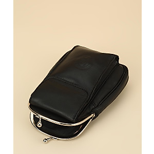 Leatherboss Leather Kiss Lock Pick-me-up Large Cigarette Money Make Up Holder Purse with Phone Case Black