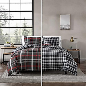 Eddie Bauer - Queen Duvet Cover, Reversible Bedding Set with Matching Shams, Cozy Home Decor (Willow Plaid Grey, Queen)