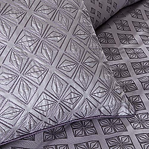 Madison Park Biloxi Duvet Cover - Geometric Duvet Cover Set, Ultra Soft Microfiber Light Weight Bed Comforter Covers, King/Cal King(104"x92"), Purple 6 Piece