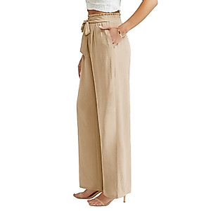 Feiersi Women Casual Wide Leg Pants High Waisted Business Work Casual Pants Loose Flowy Beach Palazzo Pants(Khaki,XX-Large)