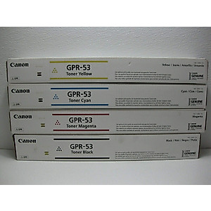 Genuine Original Canon GPR-53 Toner Cartridges Set Black Cyan Magenta Yellow for: Canon ImageRunner Advance C3325 C3330 C3525 C3530 C3025 w/ micro acetoner cloth.