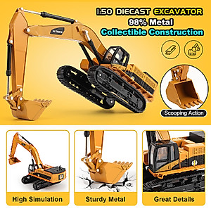 HAPYAD 1/50 Diecast Metal Excavator Toy for Kids, Construction Truck Vehicle Car Toy for Boys and Girls