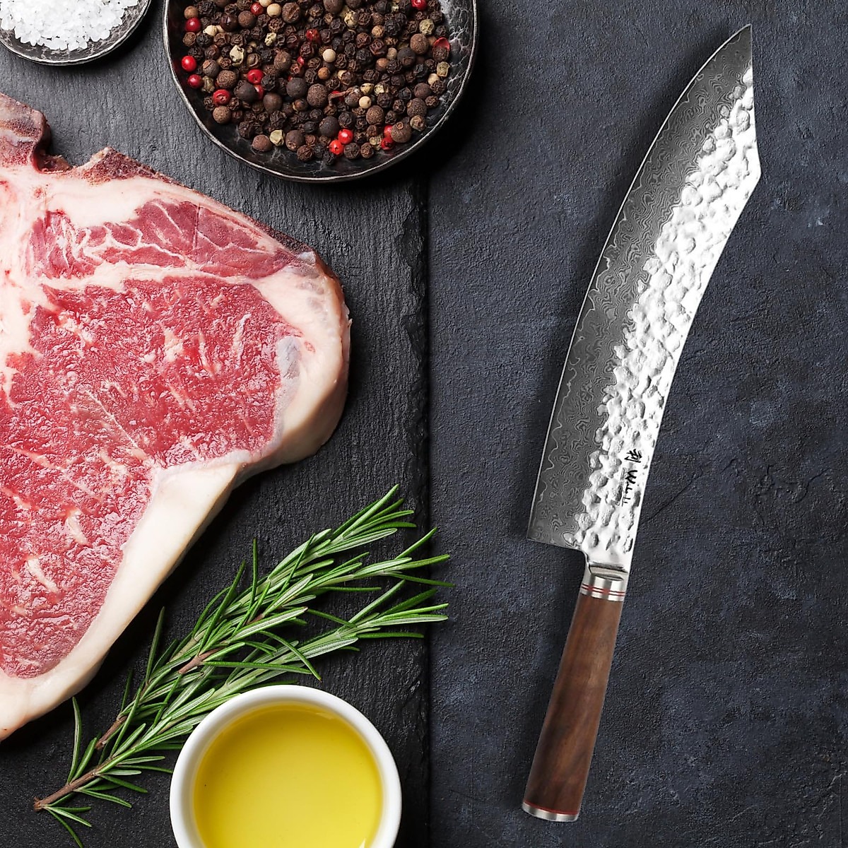 Wakoli Butcher's and BBQ Knife, 12-inch Blade Damascus Chef Knife made of 67 Layers Damascus Steel with VG10 Core, Butcher Knife for Meat Cutting with Walnut Wood Handle, Sharp Kitchen Knives (Walnut)