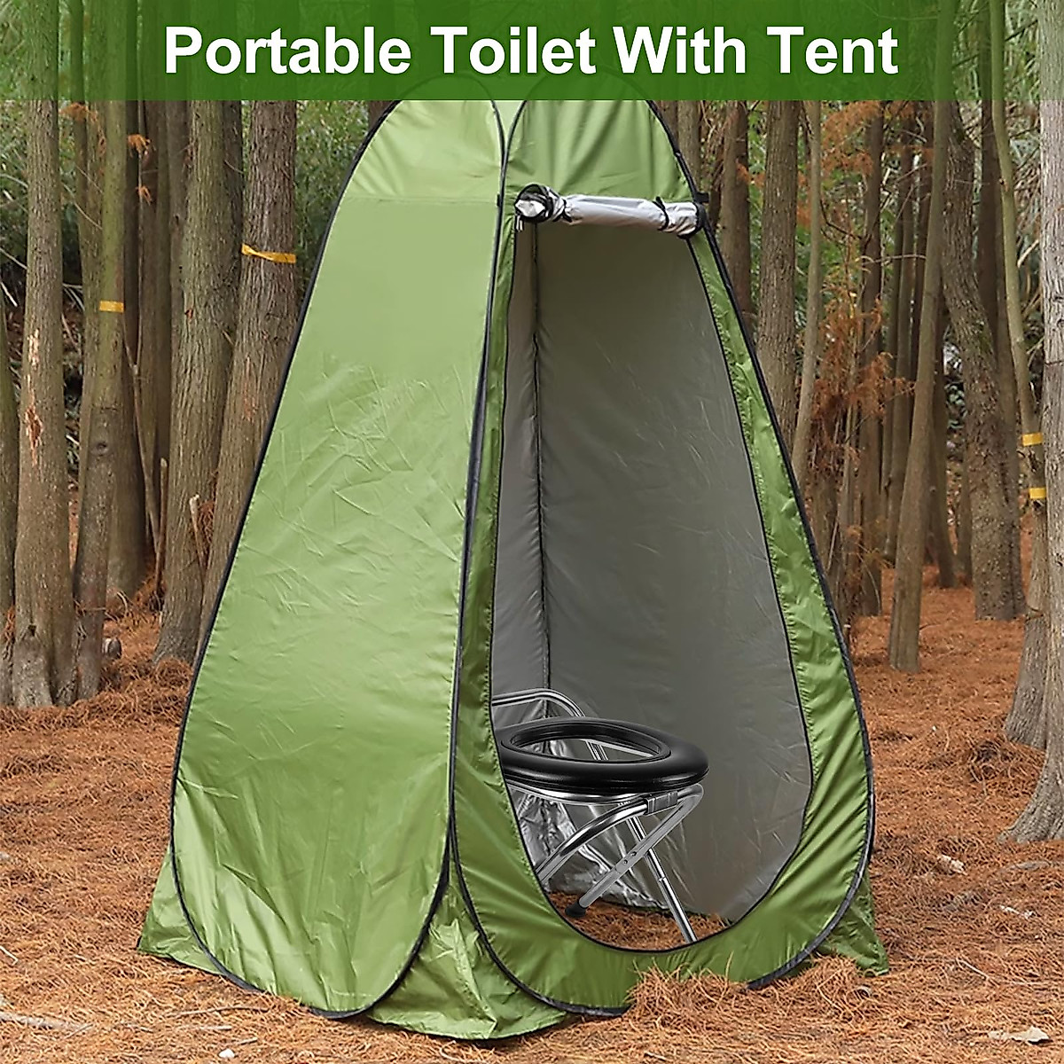 BLIKA Portable Toilet Kit for Adults, Pop Up Privacy Tent, Stainless Steel Washable Foldable Portable Toilet w/Soft Seat, Outdoor Shower Toilet Tent