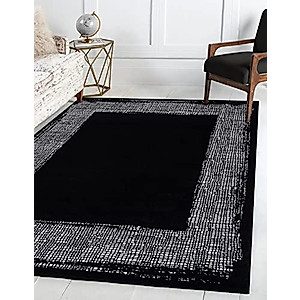 Beverly Rug Modern Border Indoor 5x7 Area Rugs w/Jute Backing for Living Room, Bedroom, and Kitchen Black/Off White