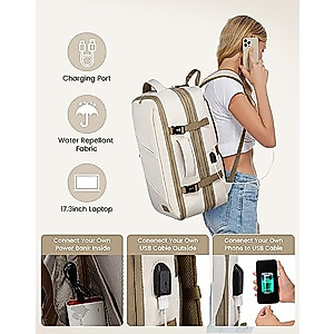 LOVEVOOK Travel Backpack for Women, 40L Carry On Backpack Flight Approved, Waterproof 17 Inch Laptop Backpack with 3 Cubes, College Bookbag, Personal Item Travel Bag, Beige-Khaki