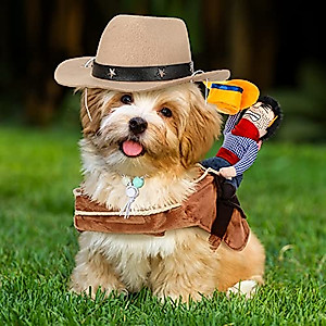 Cowboy Ride Dog Costumes for Small Medium Large Dogs Knight Style Pet Clothes and Hat for Halloween Party Cosplay Costumes Christmas Clothing Accessories (Small)