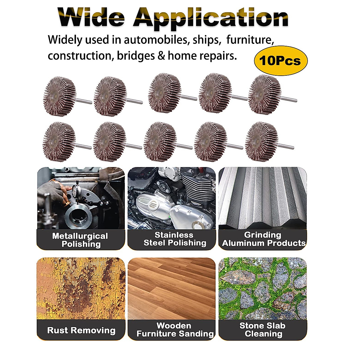 Rocaris 10 Pack Flap Wheel, 120 Grit for Rotary Tools，1/8 inch Shank (32X10X3)