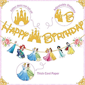 Princess Birthday Banner for Girls, Princess Birthday Party Decoration For Girls Kids Birthday Party Baby Shower Decorations (Gold)