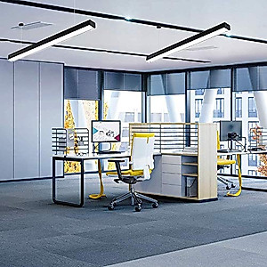 BAYCHEER Modern 35.43inches Linkable LED Office Lighting Fixture Long Strip Lamp Adjustable Hanging Lamp for Office Commercial Area barn Kitchen Garage Basement Black