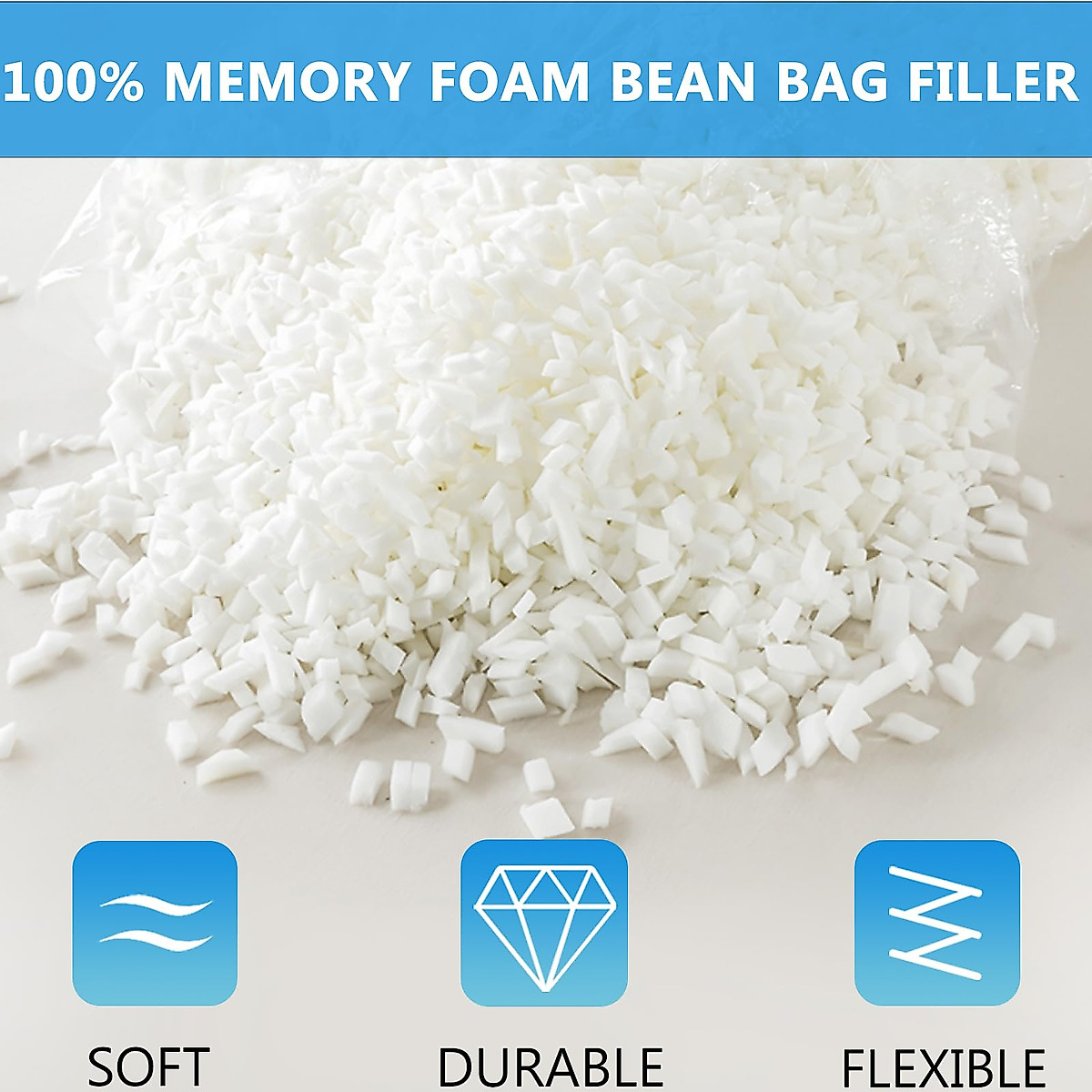 WhatsBedding 10 lbs Bean Bag Filler - Shredded Memory Foam Filling - Premium Bean Bag Chairs Filler for Cushion - Convenient Pillow Stuffing Foam Refill(10 Pounds)