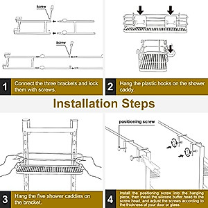 Vetacsion 44.37 inch Height 5 Tier Adjustable Over door Shower Shelf,Hanging Bath Oragnizer with 4 Hook,4 Suction,Metal Black