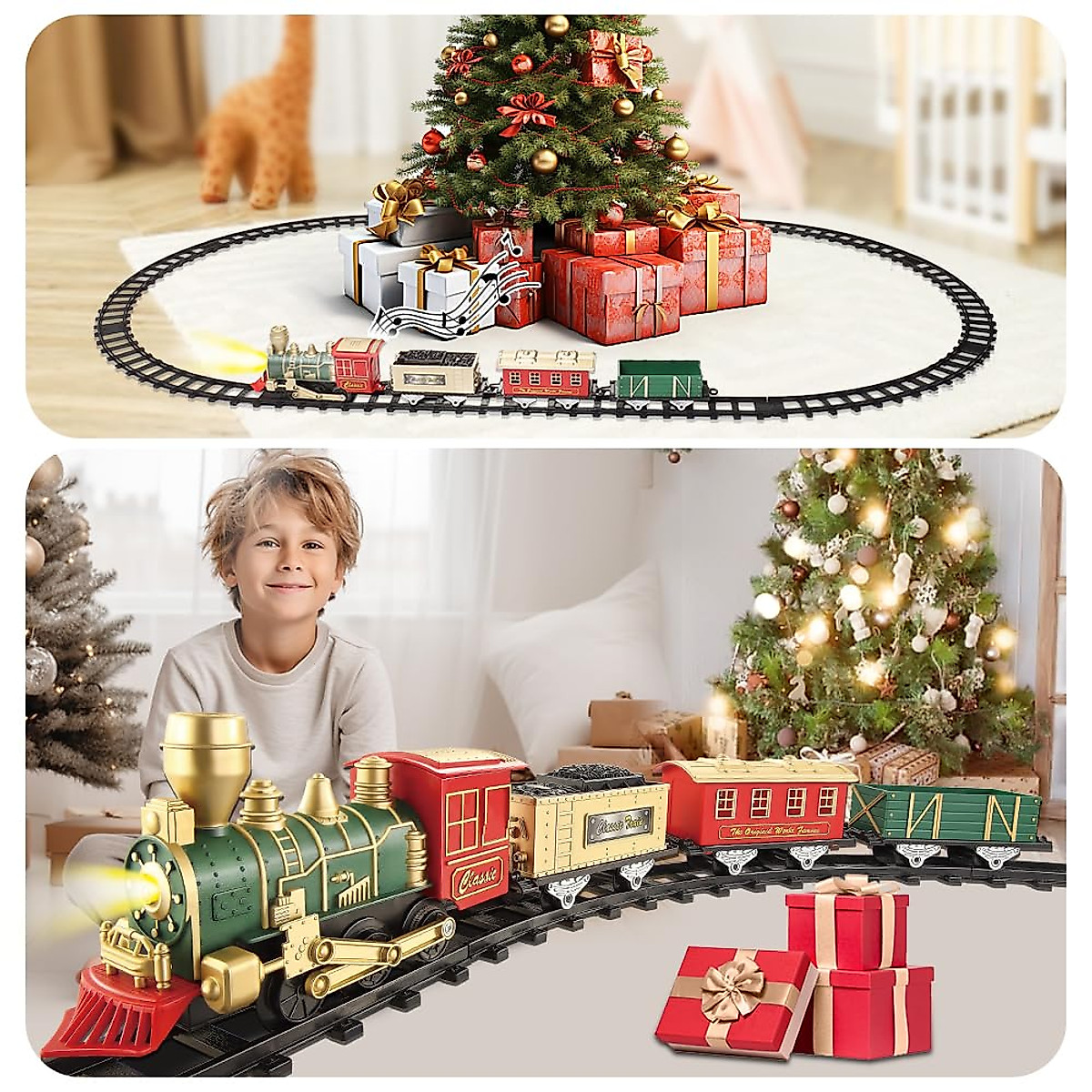 XINGYING Train Set - Electric Train Toys, Toddler Train w/Light and Sounds (ON/Off), Classical Train Sets for boys w/Locomotive,Carriages and Tracks,Christmas Toy Train Gifts for 3 4 5 6 Year Old Kids