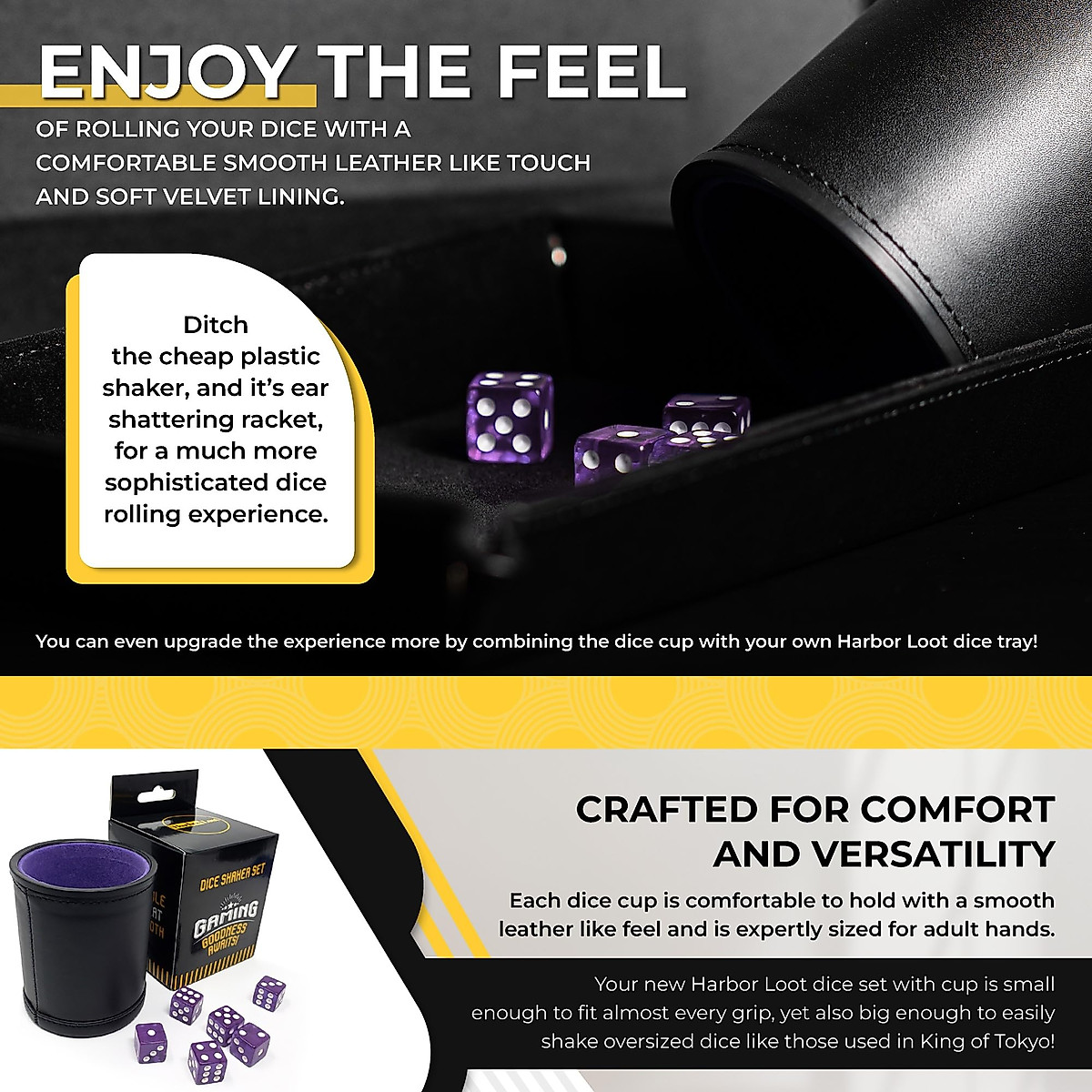 Harbor Loot Purple Dice Shaker Cup Complete with Matching Dice Set of Six Purple Translucent Dice