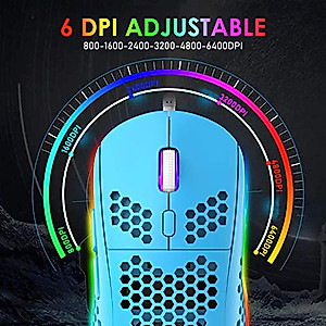 Gaming Keyboard and Mouse Combo,88 Keys Compact Rainbow Backlit Mechanical Feel Keyboard,RGB Backlit 6400 DPI Lightweight Gaming Mouse with Honeycomb Shell for Windows PC Gamers (Blue)