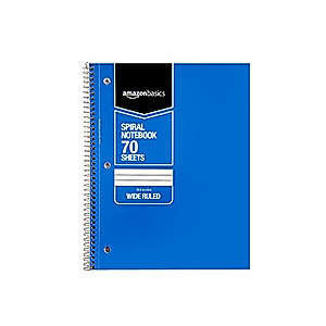 Amazon Basics Wide Ruled Wirebound Spiral Notebook, 70-Sheet, 5 Pack, Multicolor