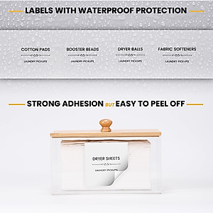 ZUHSAN Dryer Sheet Holder with 10 bonus random Labels, Acrylic made Dispenser, Acrylic Container Storage Box for Laundry Room Organization, Holds Sheets, Balls, Clothes Pins, Laundry Pods