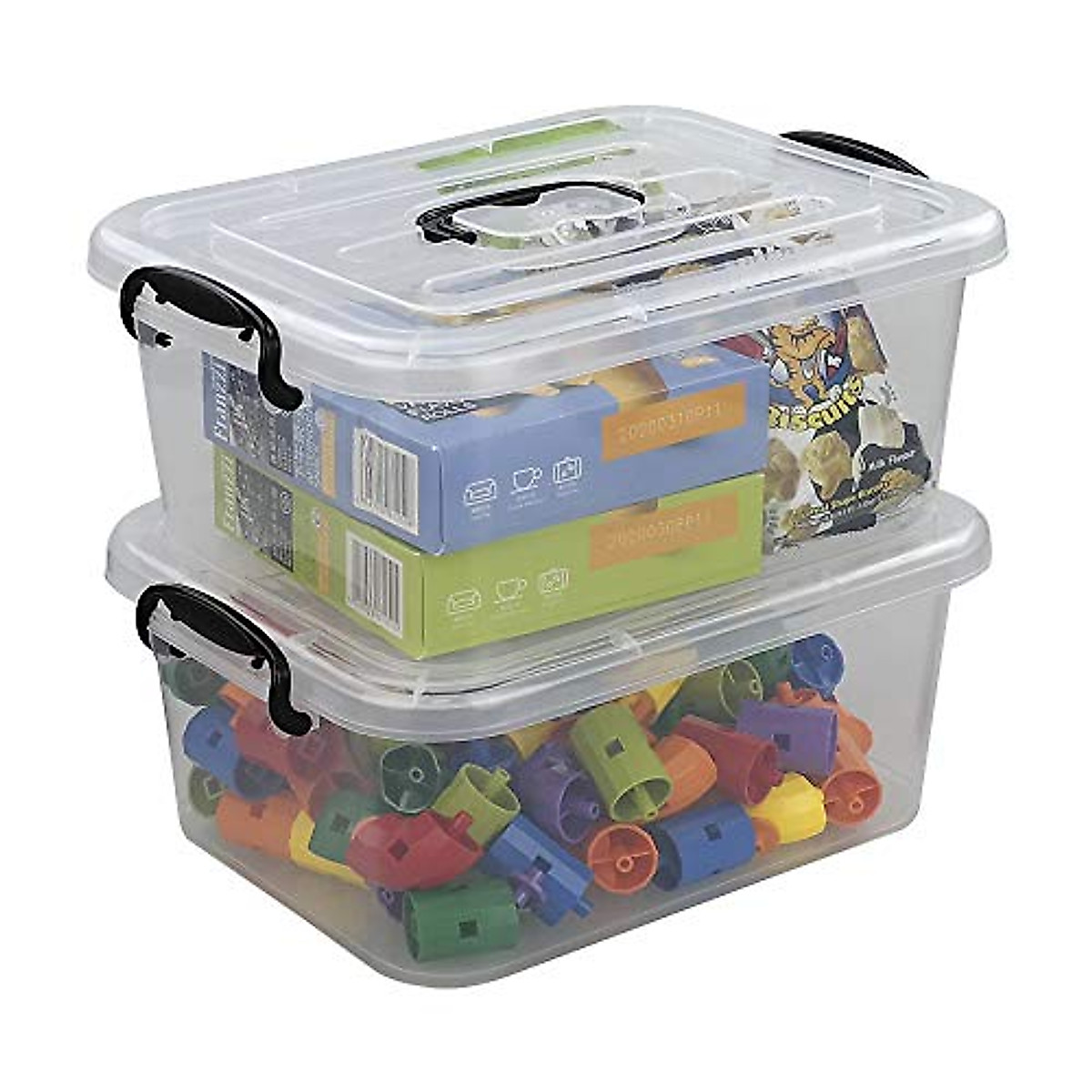 EudokkyNA 8 Liter Plastic Storage Box with Handle, 2-Pack Clear Storage Bin