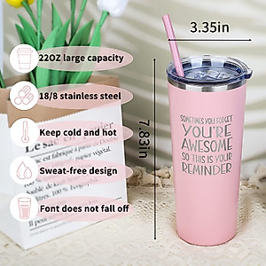 BSLAEEYS Inspirational Gifts for Women –“Sometimes You Forget You’re Awesome Thank You Gifts Birthday Gifts for Coworker, Best Friend, Mom, Wife, Sister-22 Oz Insulated Tumbler（Pink）