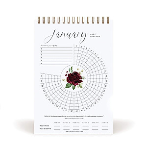 Bliss Collections Habit Tracker Calendar Notepad, Botanical Floral, Gold Spiral Binding, Inspirational and Motivational Monthly Journal to Track Habits and to Help with Goals, 6"x9" Undated 12 Months